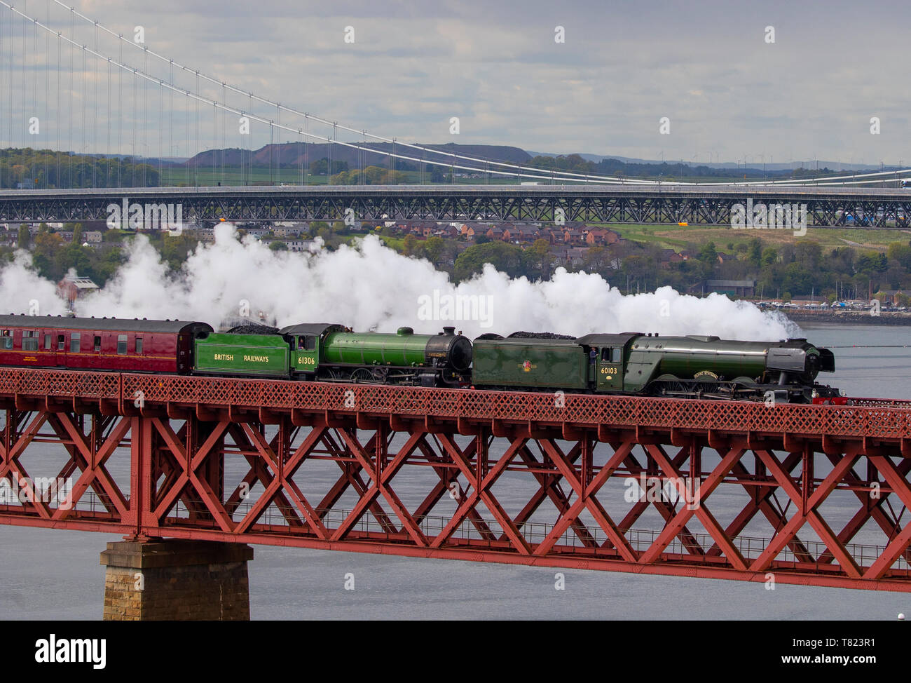 The Flying Scotsman steam train crosses the Forth Bridge on its way ...