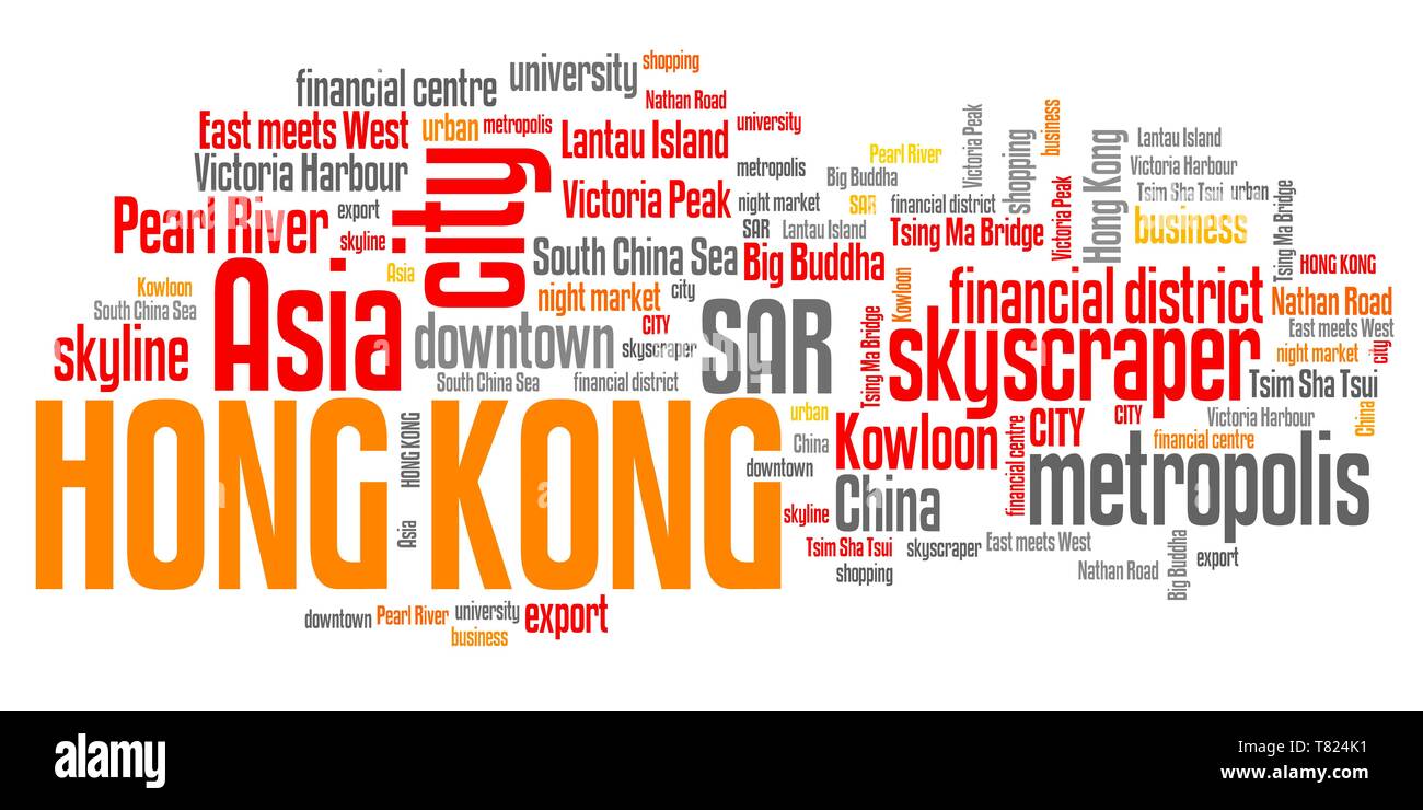 Hong Kong related symbols and concepts word cloud illustration. Word ...