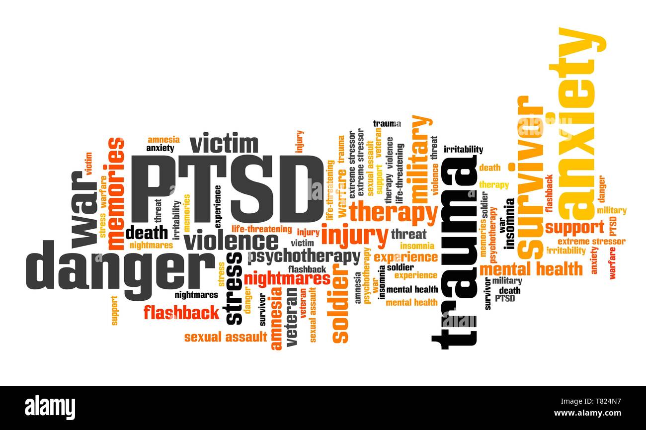PTSD - post traumatic stress disorder. Mental health issue. Word cloud ...