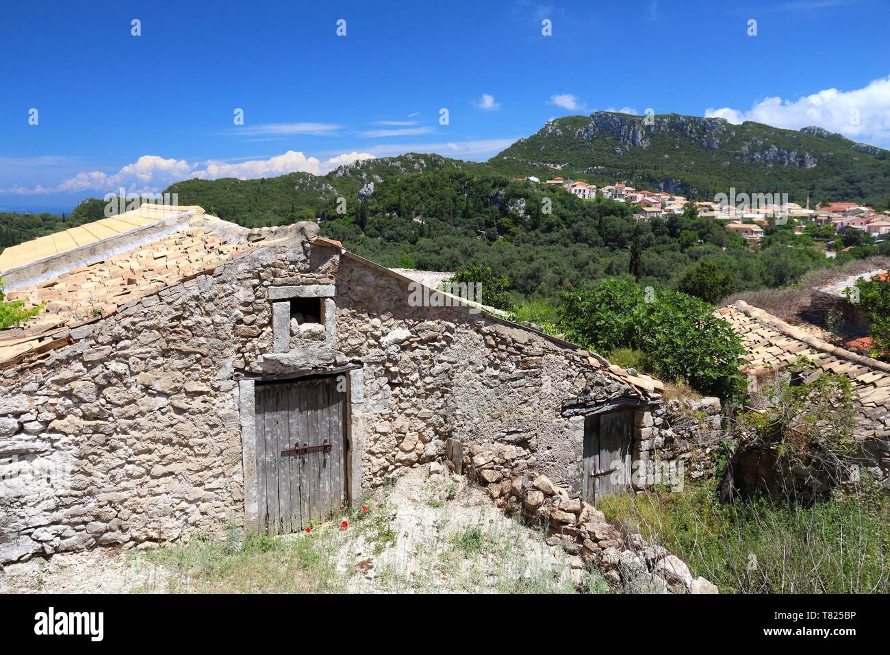 Countryside landscape in Greece - Krini village on Corfu island Stock ...