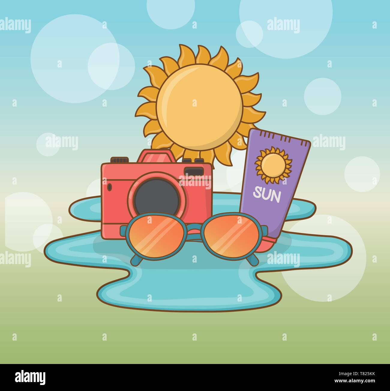 summer sun with travel vacations items vector illustration design Stock ...