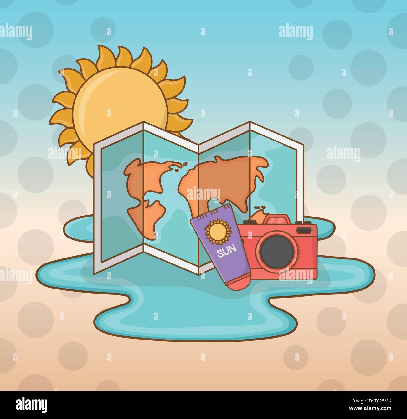 paper map guide with travel vacations items vector illustration design ...