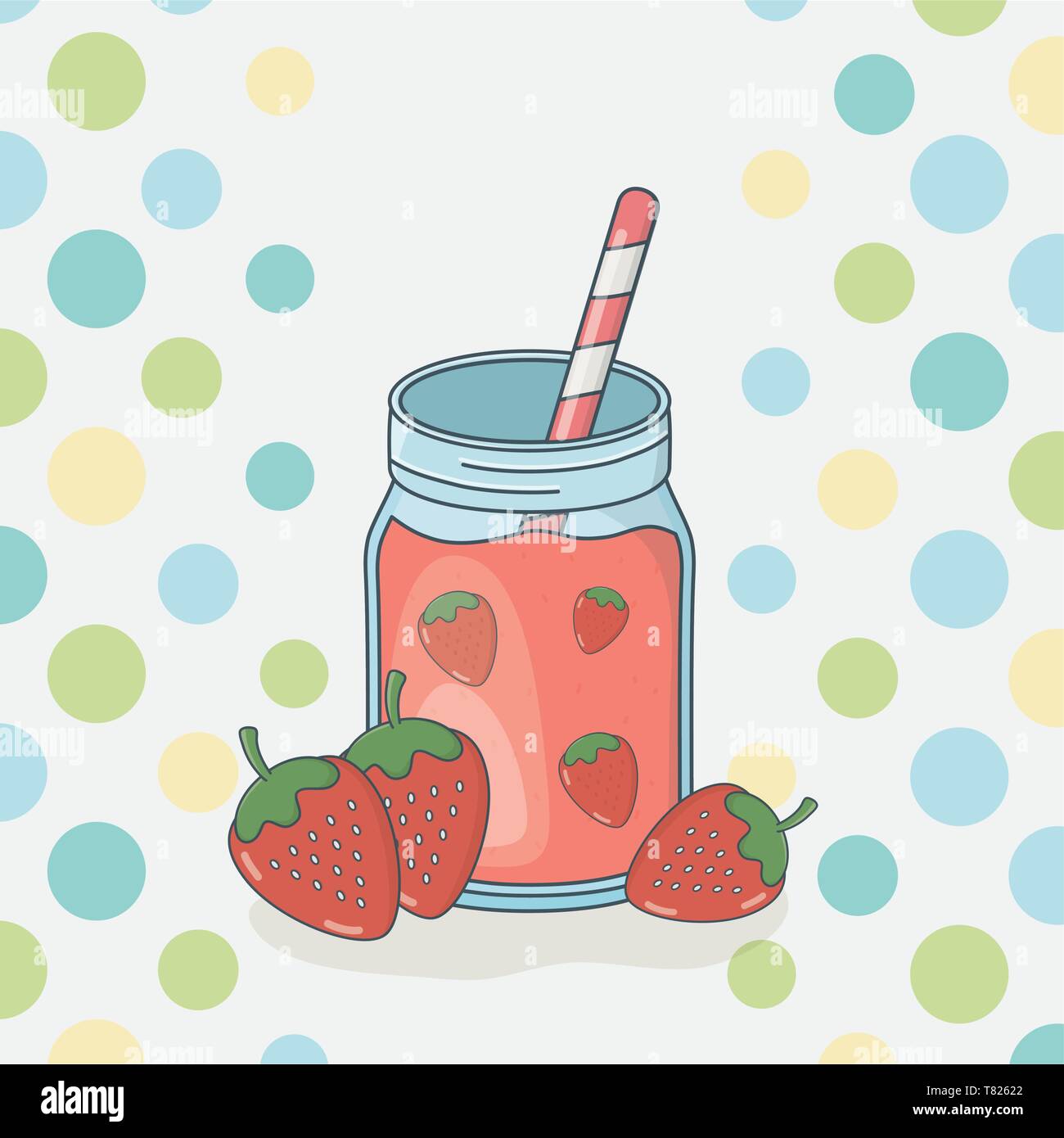 strawberry juice fruit in pot with straw vector illustration design ...