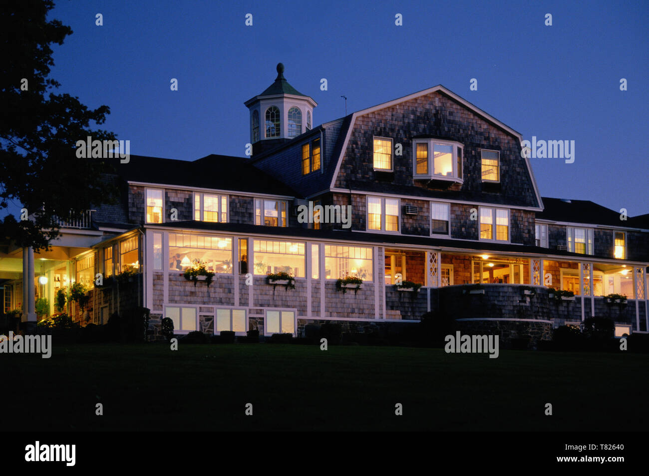 The Black Point Inn is inviting at night, M Portland, aine Stock Photo ...