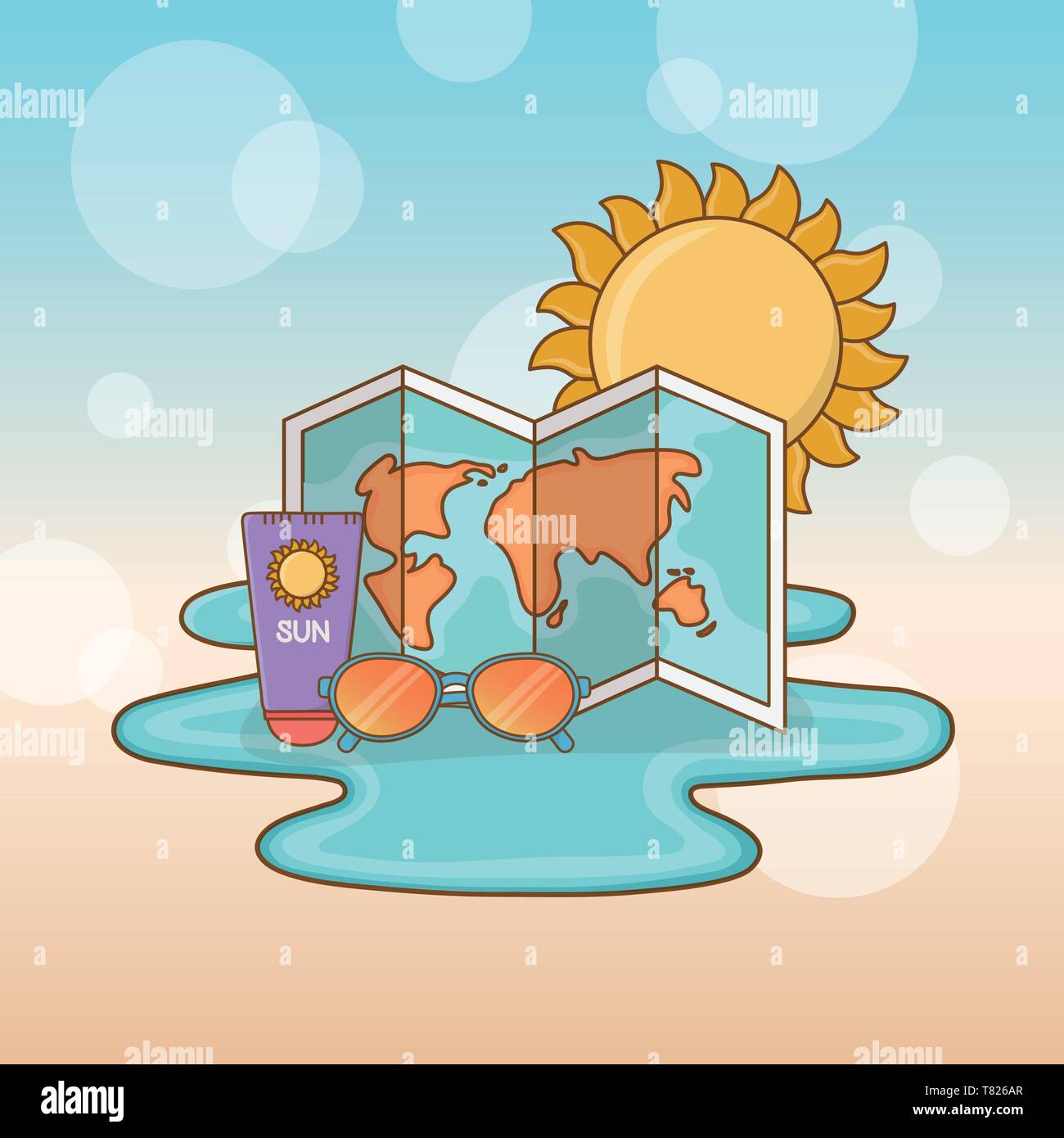 paper map guide with travel vacations items vector illustration design ...