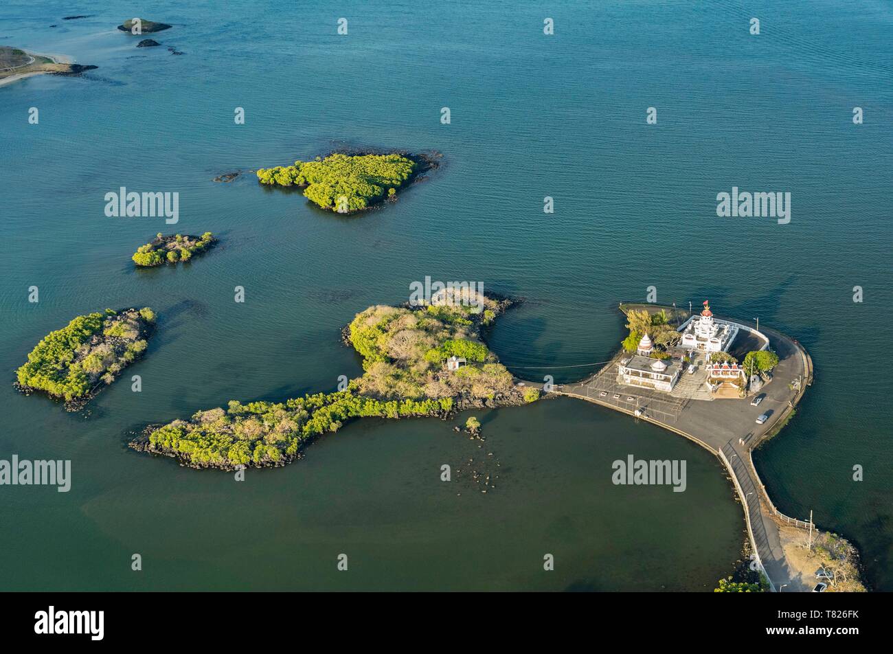 Mauritius, Flacq district, Poste de Flacq, hindu temple (aerial view ...