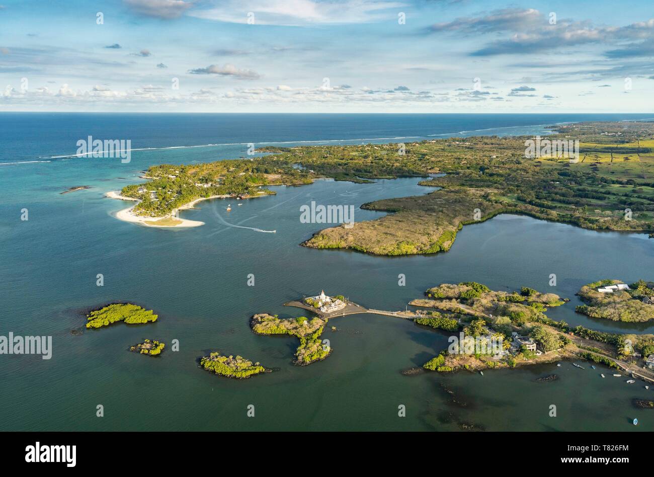 Mauritius, Flacq district, Poste de Flacq, hindu temple (aerial view ...