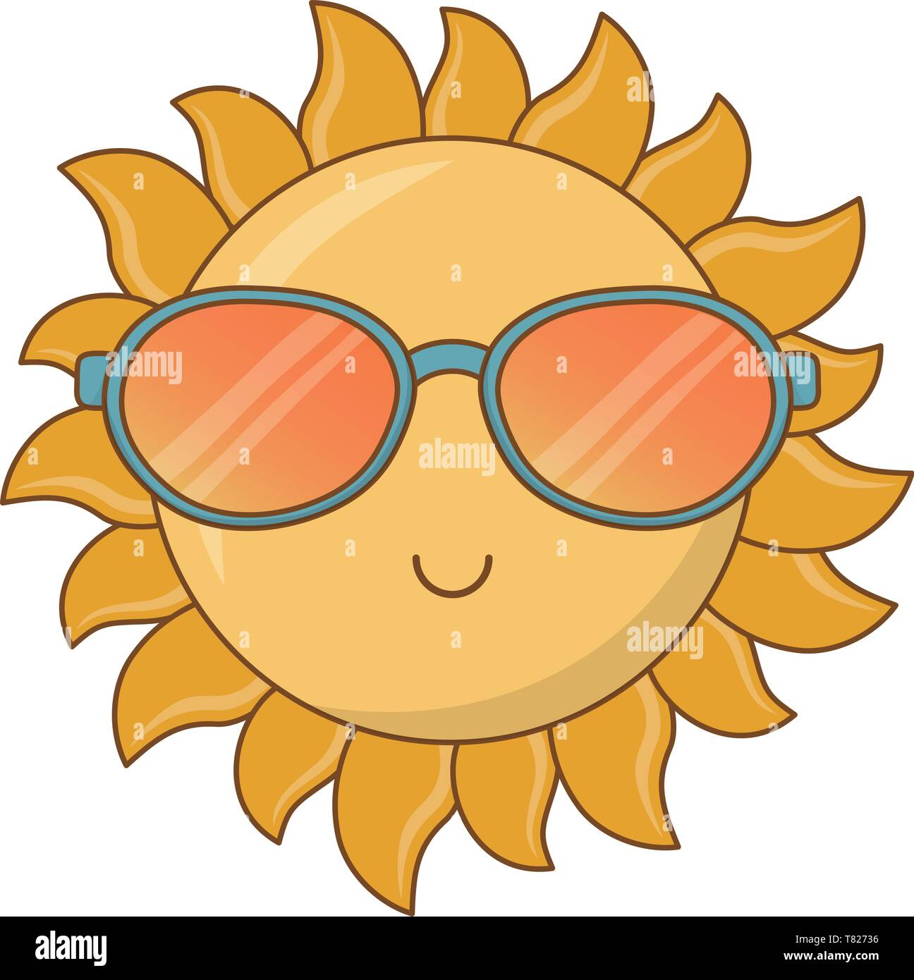 happy sun cartoon with sunglasses flat style isolated vector ...