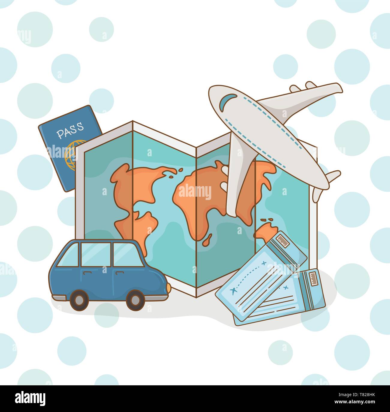 paper map guide with travel vacations items vector illustration design ...