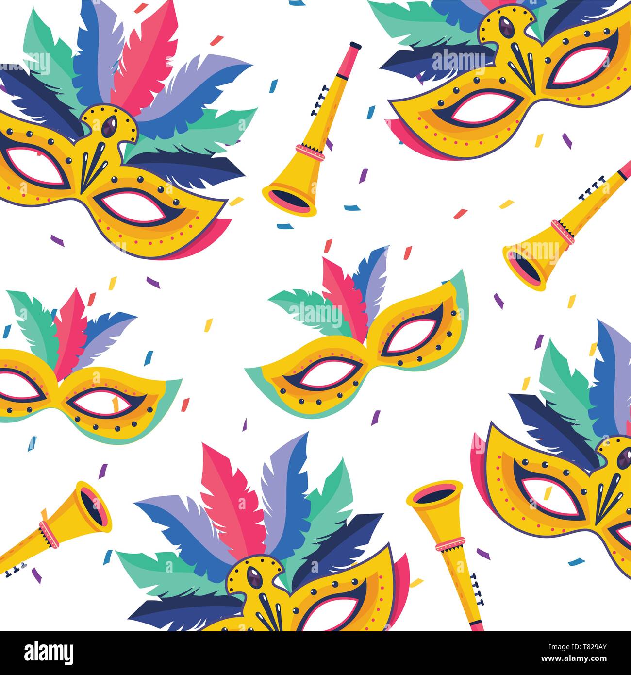 brazil carnival pattern with mask trumpets and streamers vector ...