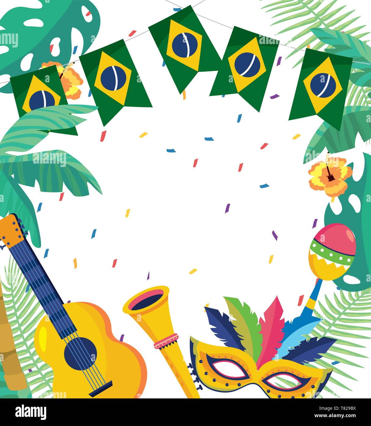 carnival celebration brazil with pennants with guitar maraca trumpet ...