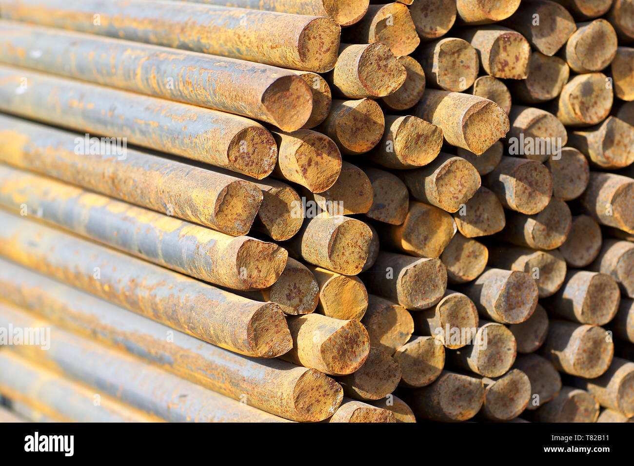 Metal profile of round section in packs at the warehouse of metal ...