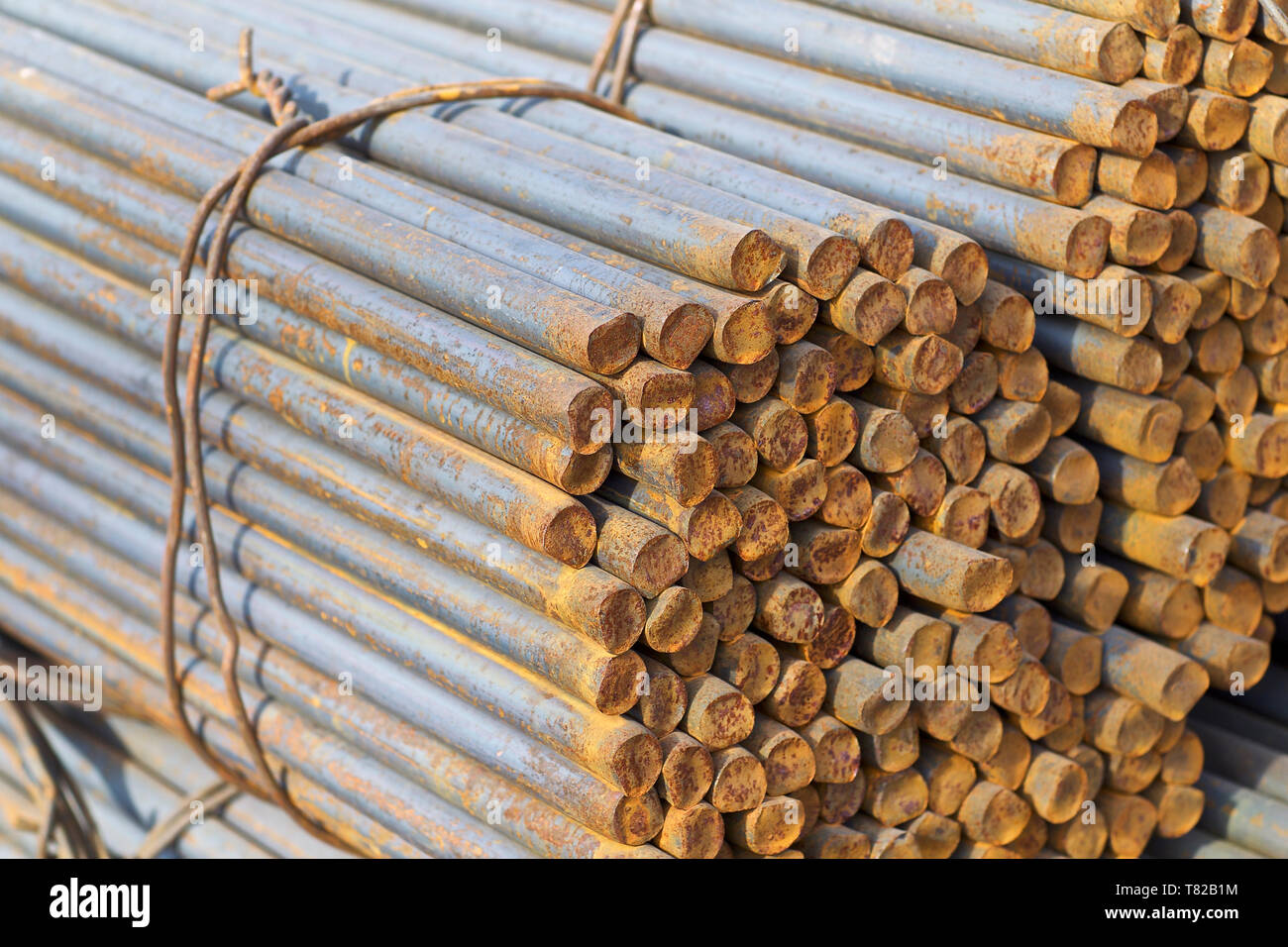 Metal profile of round section in packs at the warehouse of metal ...