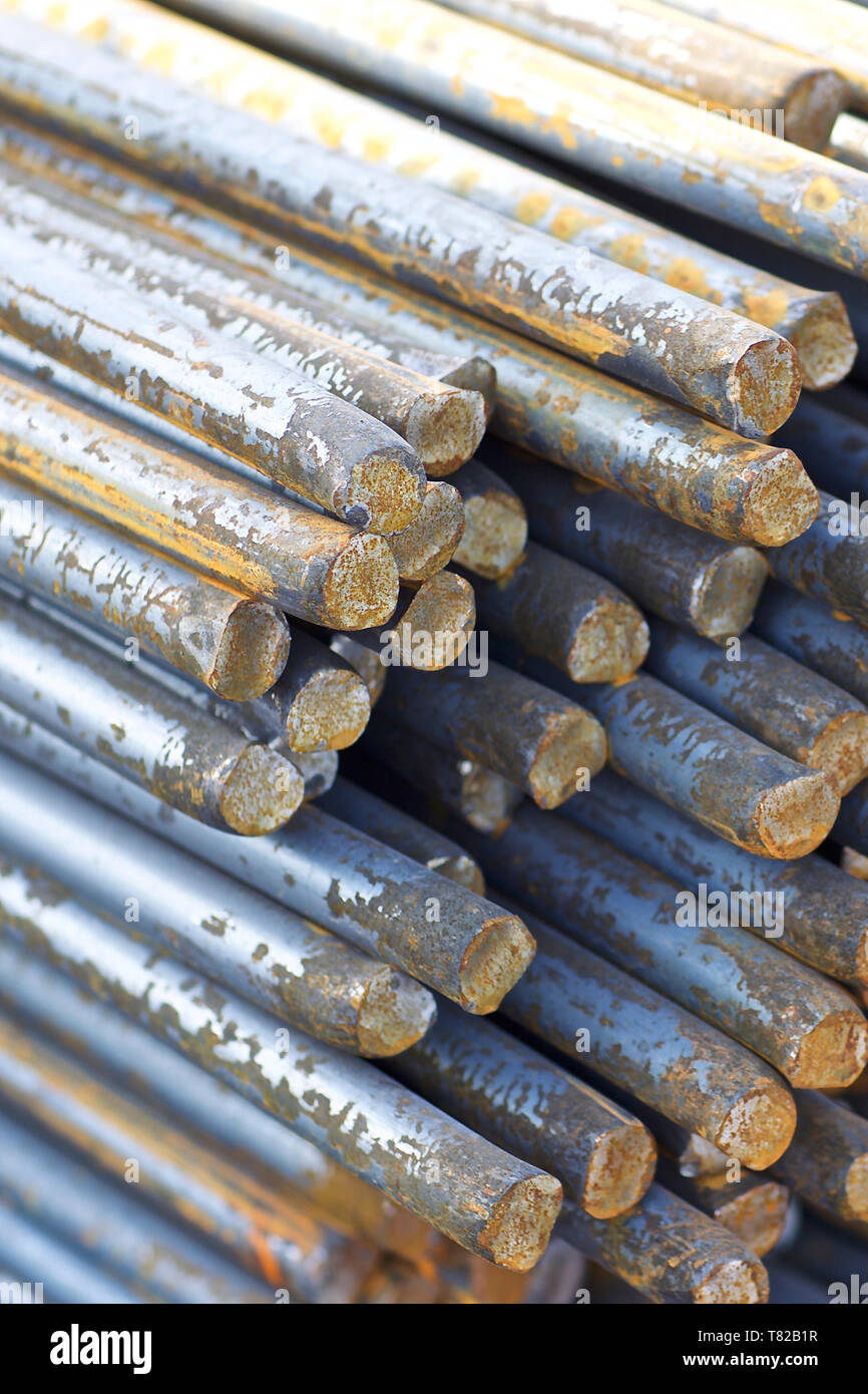 Metal profile of round section in packs at the warehouse of metal ...