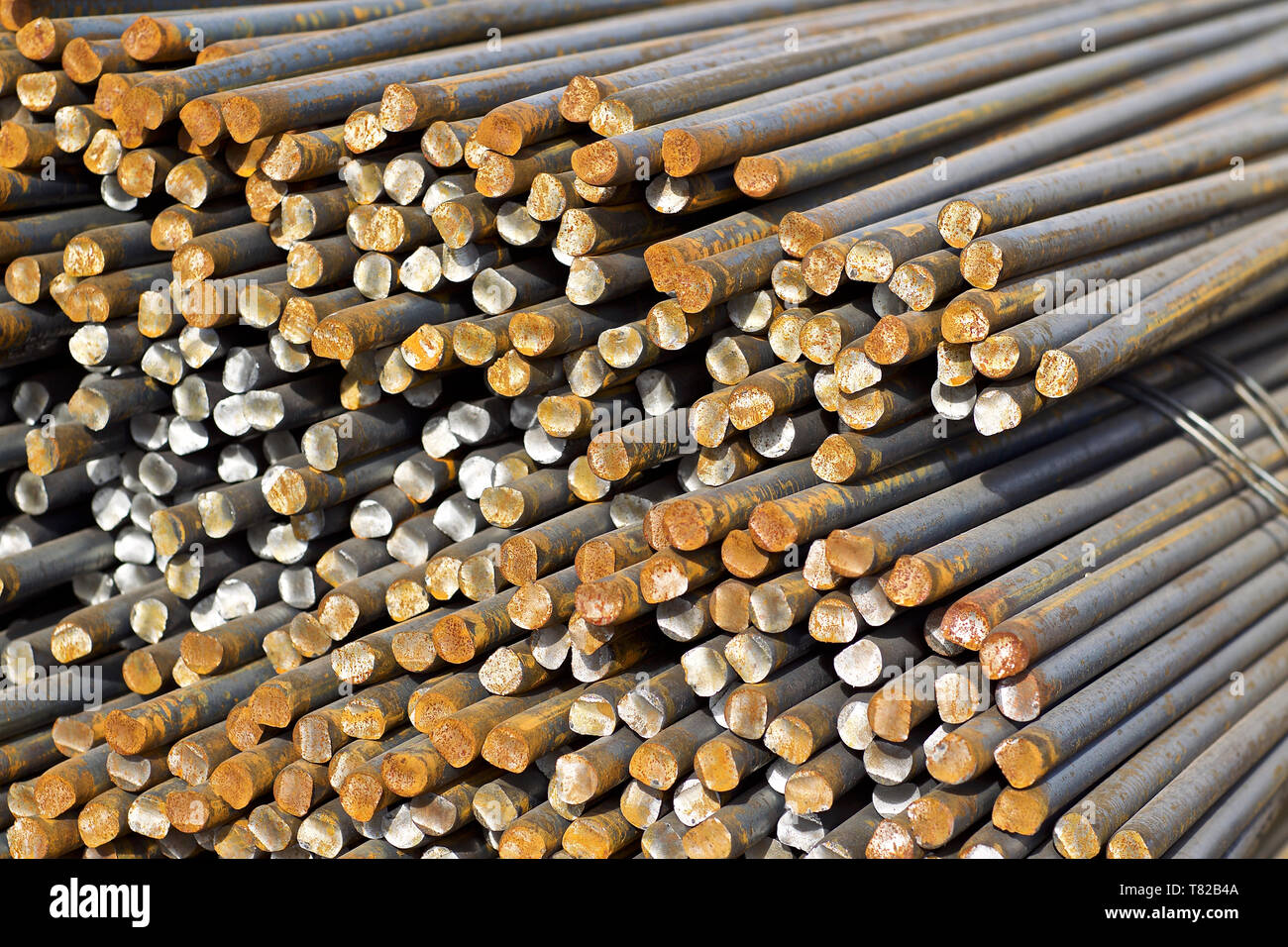 Metal profile of round section in packs at the warehouse of metal ...