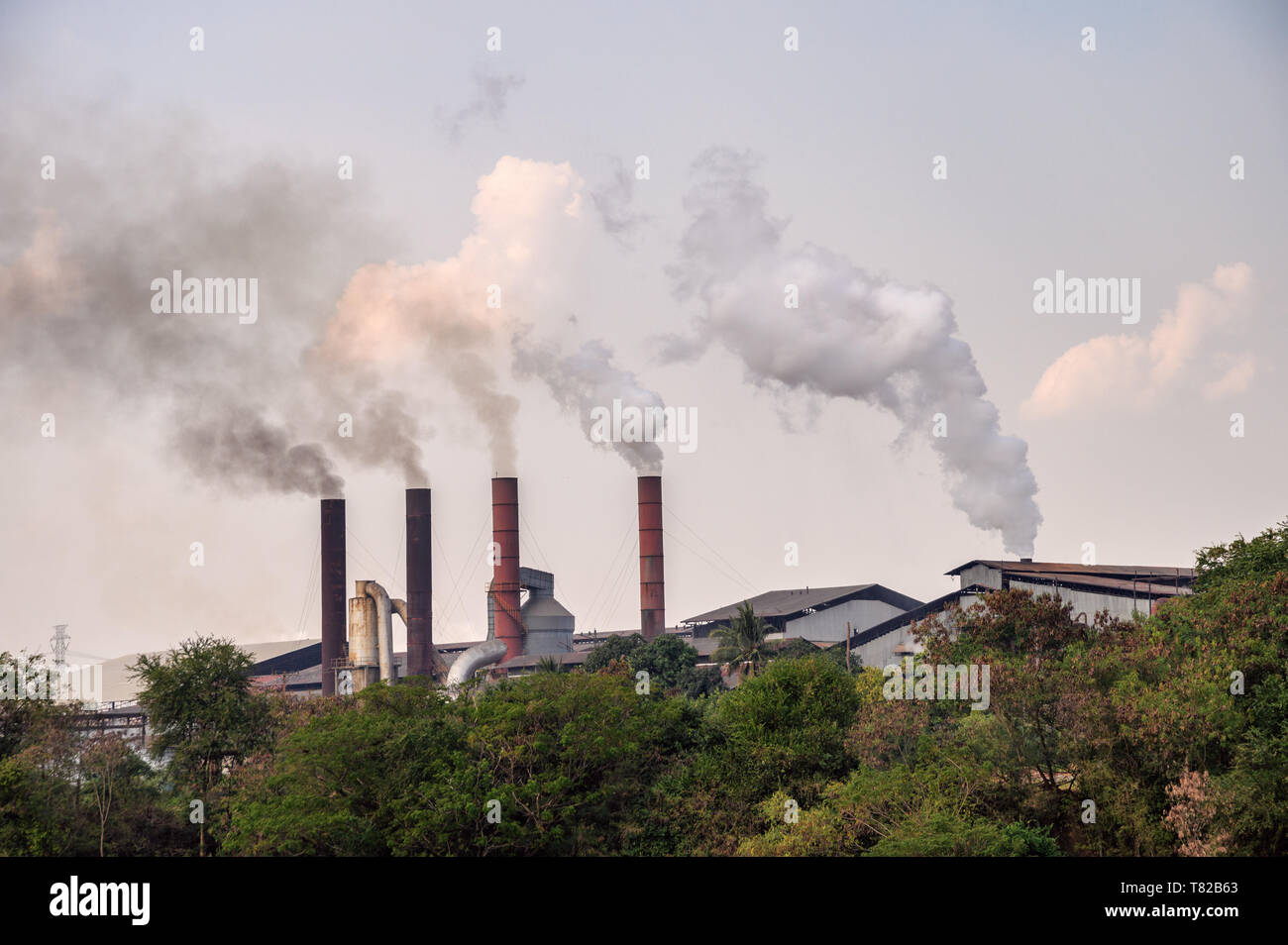 Industrial chimney with smoke pollution emission to atmosphere Stock ...