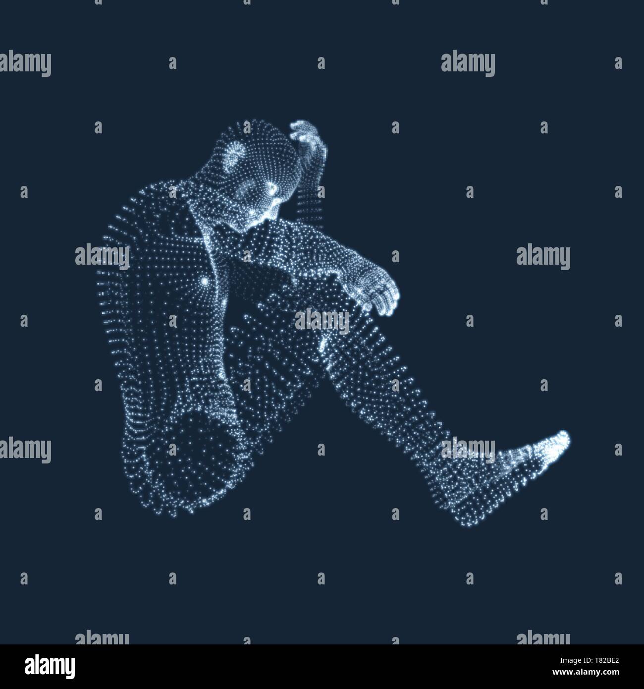 Man in a Thinker Pose. 3D Model of Man. Business, Science, Psychology ...