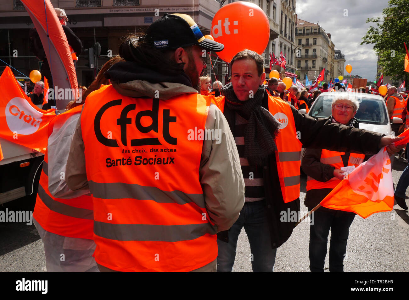 Public officials march to defend civil Services, Lyon, France Stock ...