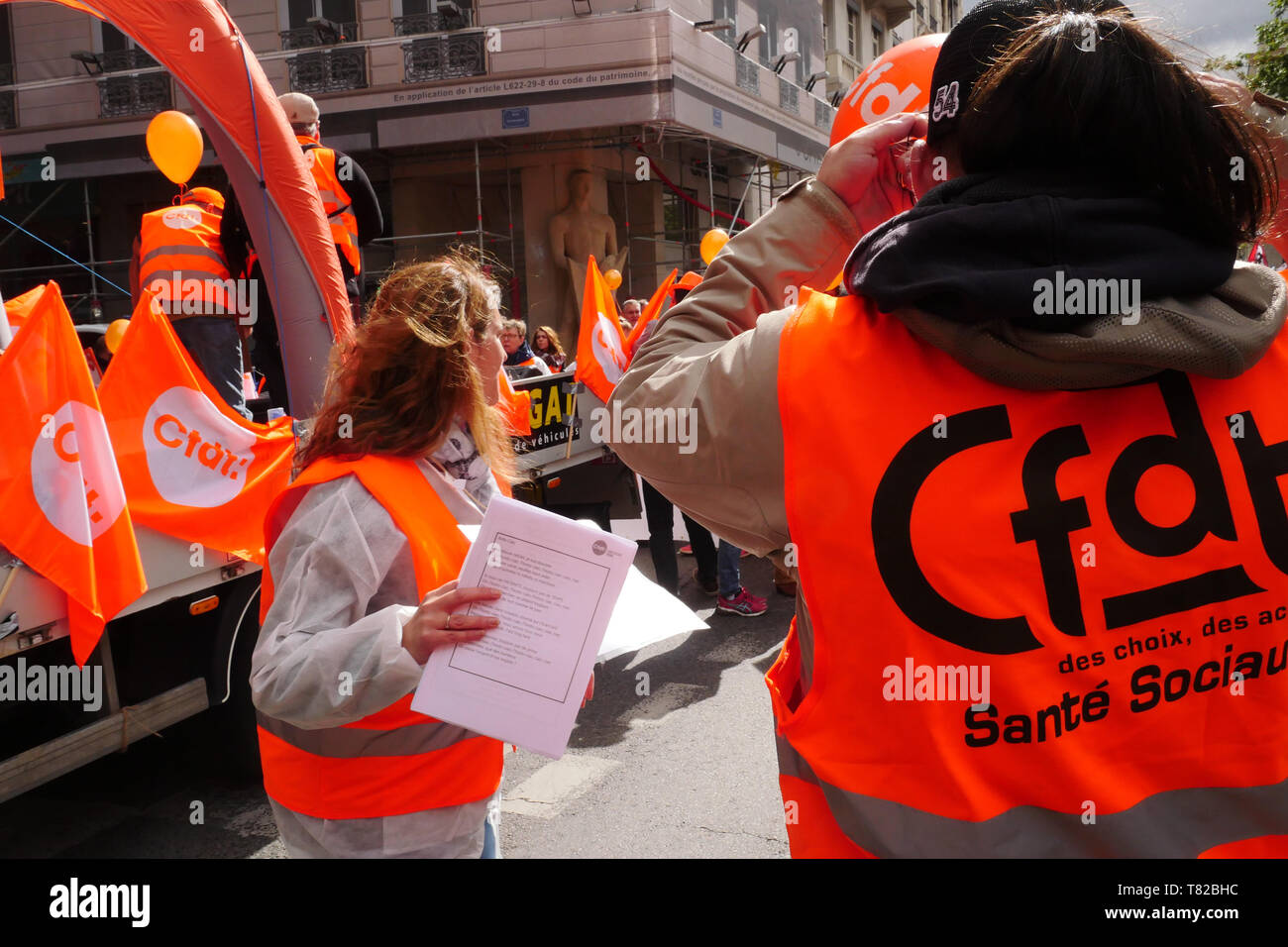 Public officials march to defend civil Services, Lyon, France Stock ...