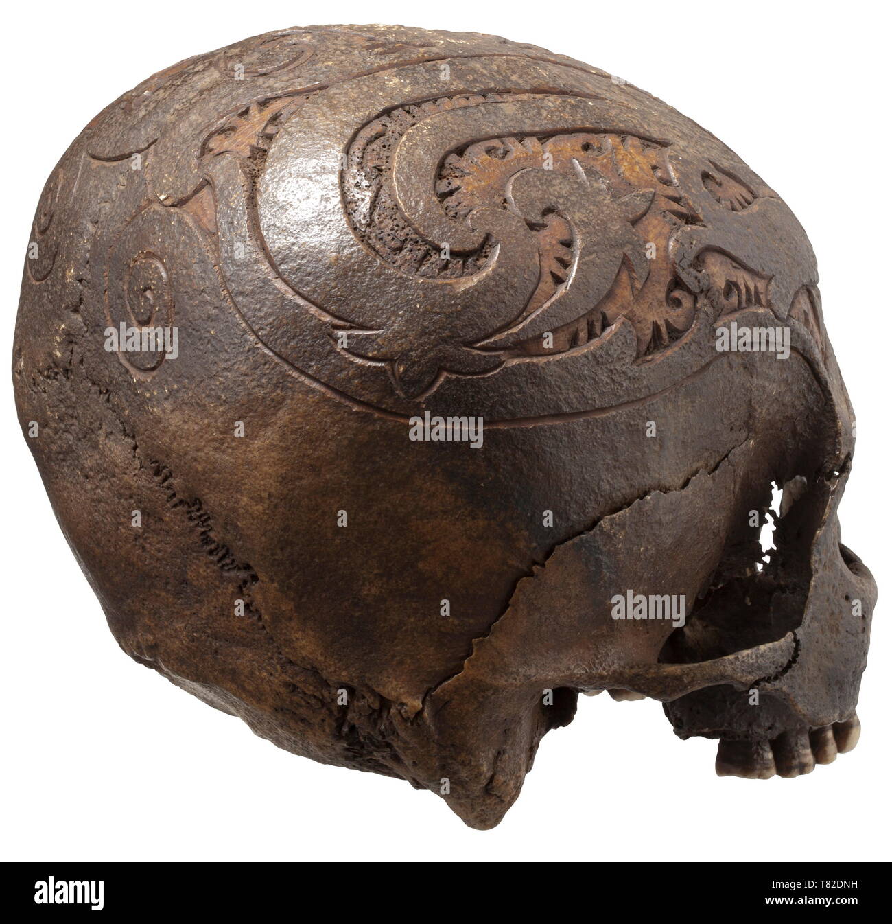 A trophy skull of the Dayak people, Borneo Elaborately decorated skull ...