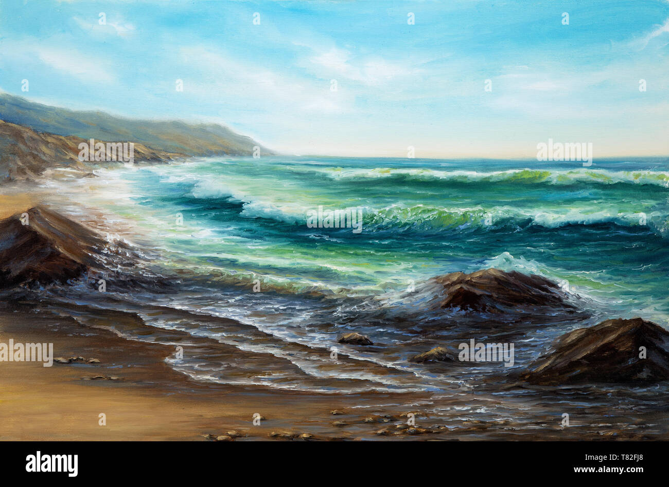 Original oil painting of Ocean and cliffs on canvas.Modern Impressionism Stock Photo - Alamy