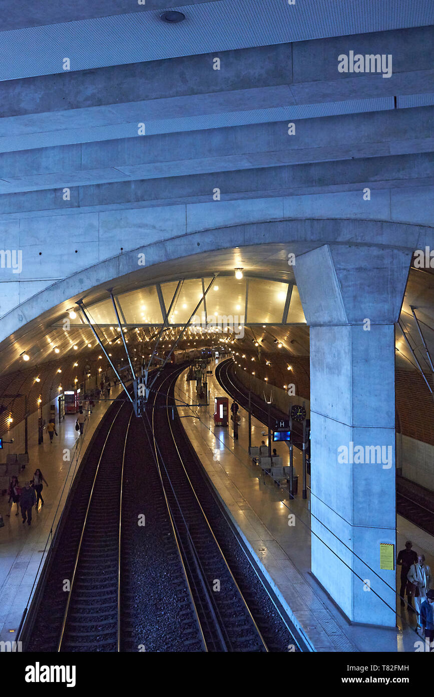 Shots of the train station entrance and tracks at Gare de Monaco in ...