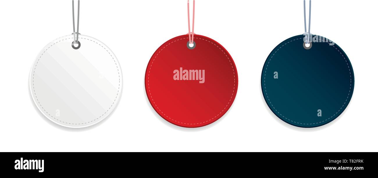 Set of hanging labels white red and blue isolated vector illustration ...