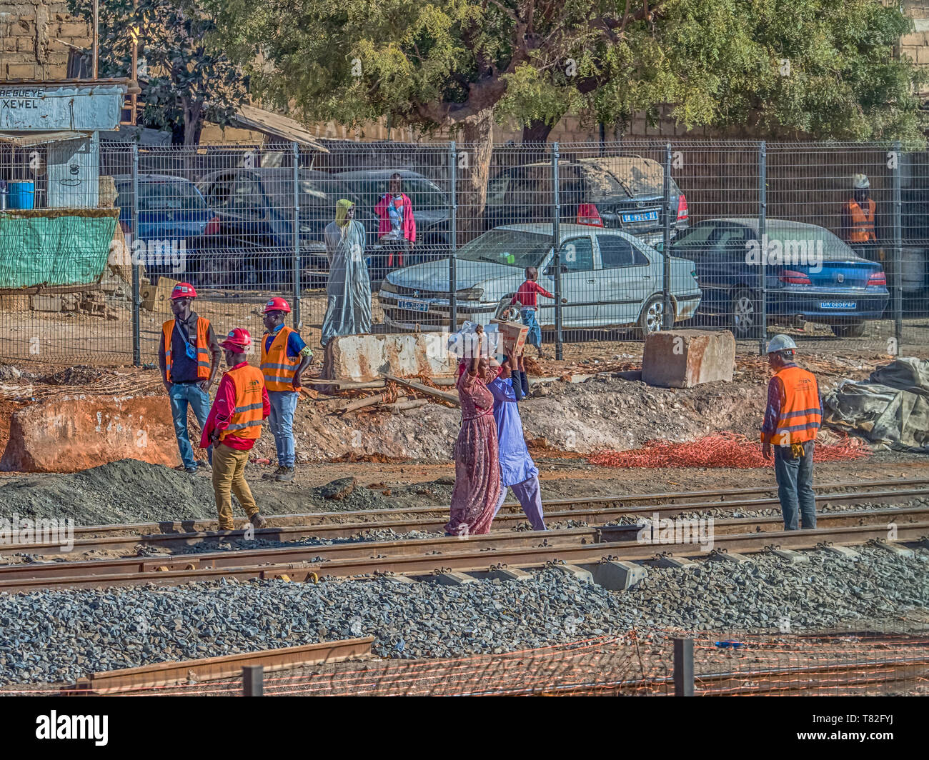 Dakar, Senegal - Feb 02, 2019: Construction of new railway tracks ...