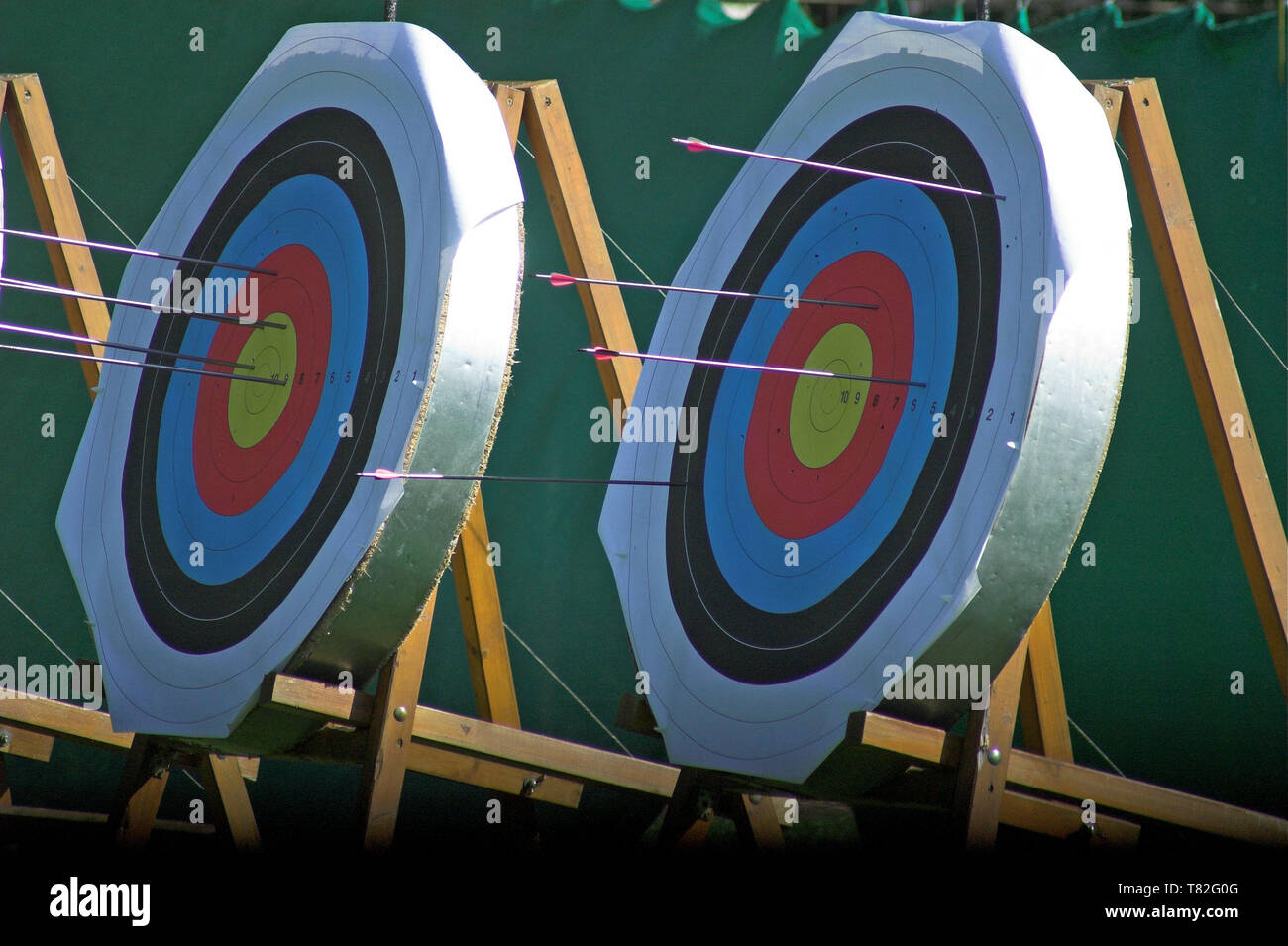 Two shooting shields with arrows fired from the bow. Zwei Schutzschilde ...