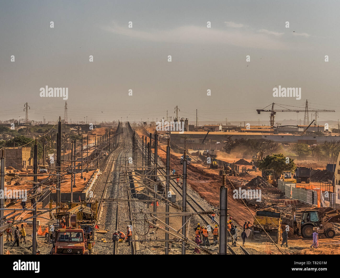 Dakar, Senegal - Feb 02, 2019: Construction of new railway tracks ...
