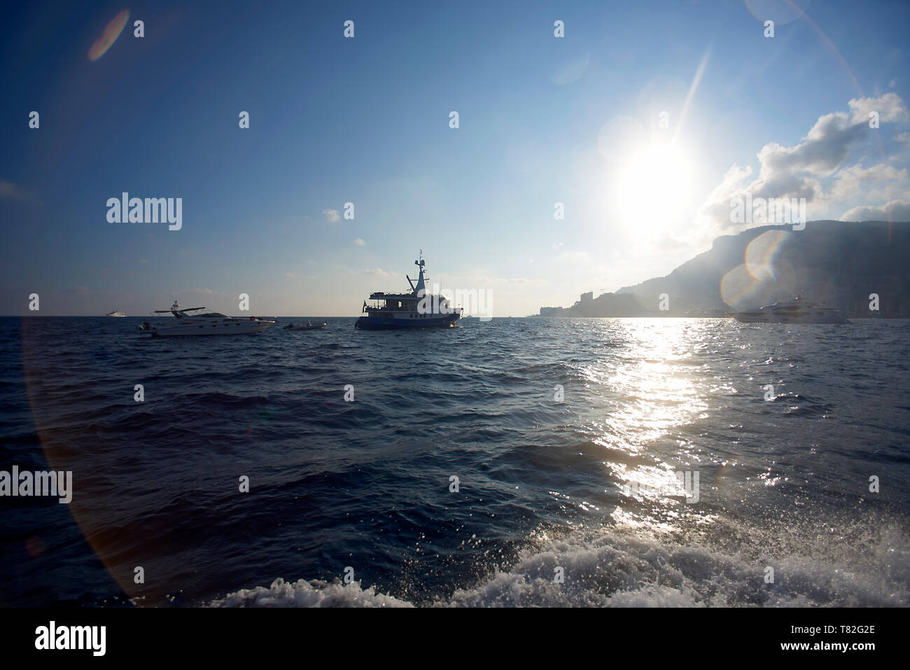 Luxury yachts ankered off the port of Monte Carlo in Monaco in early ...