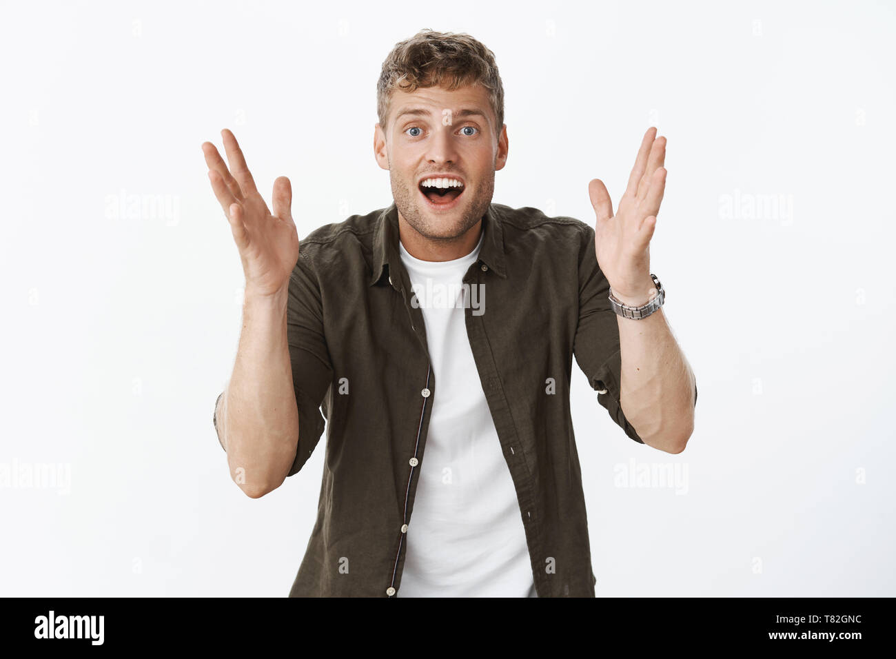 Dude it awesome cannot believe. Portrait of excited happy and thrilled ...