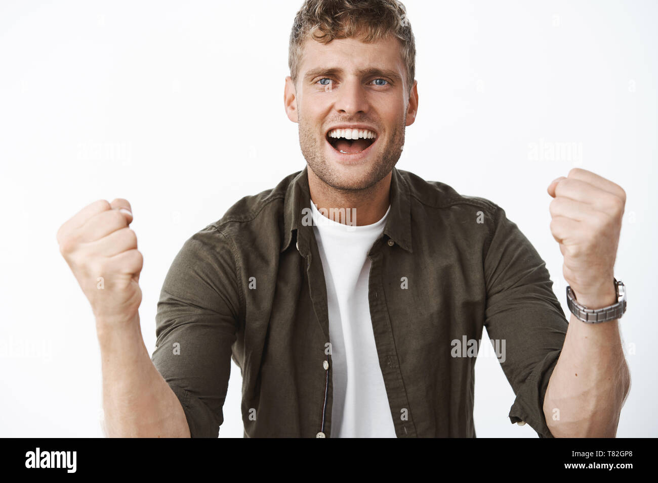 I believe in you. Portrait of supportive cheering handsome man with ...