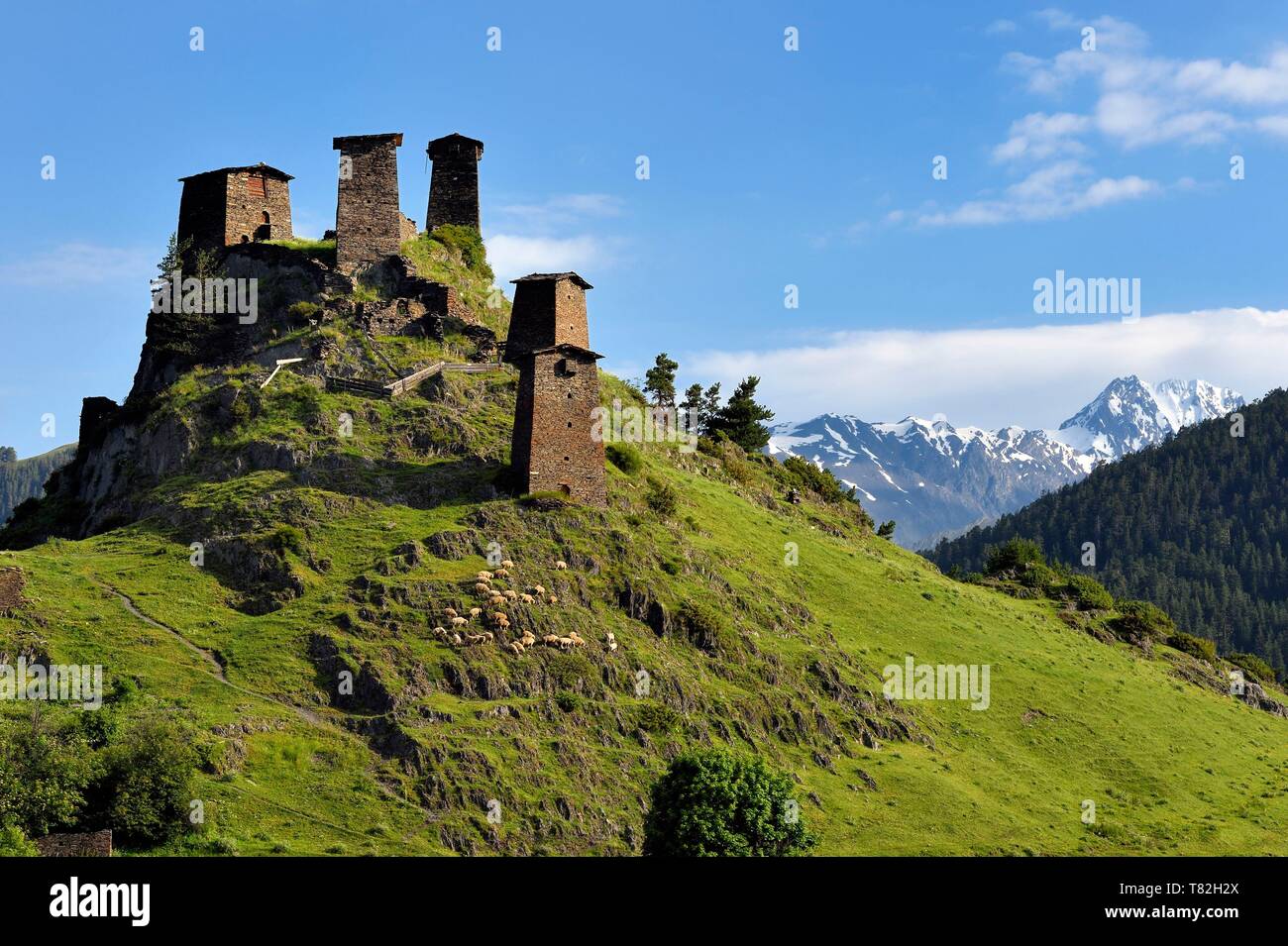 Georgia, Kakheti, Tusheti National Park, Omalo, the fortress of Keselo ...