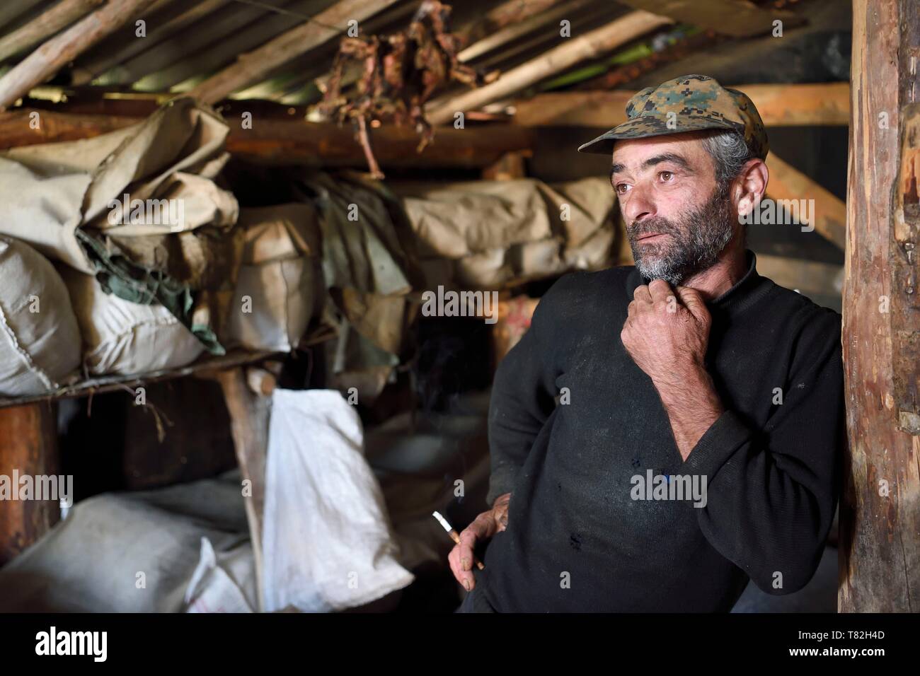 Georgia, Kakheti, Tusheti National Park, sheepfold not far from the ...