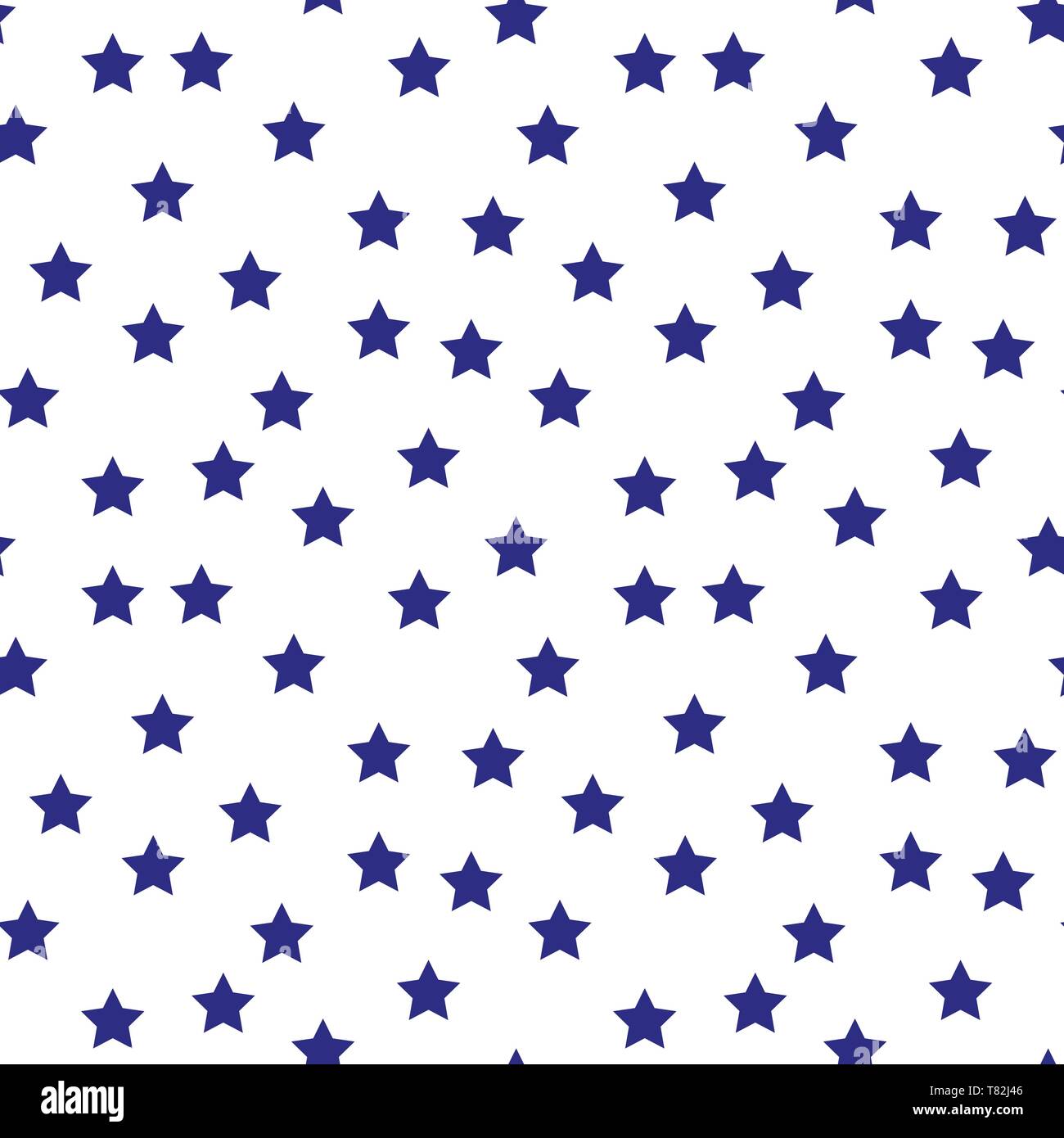Seamless pattern with blue stars on white background. Vector ...