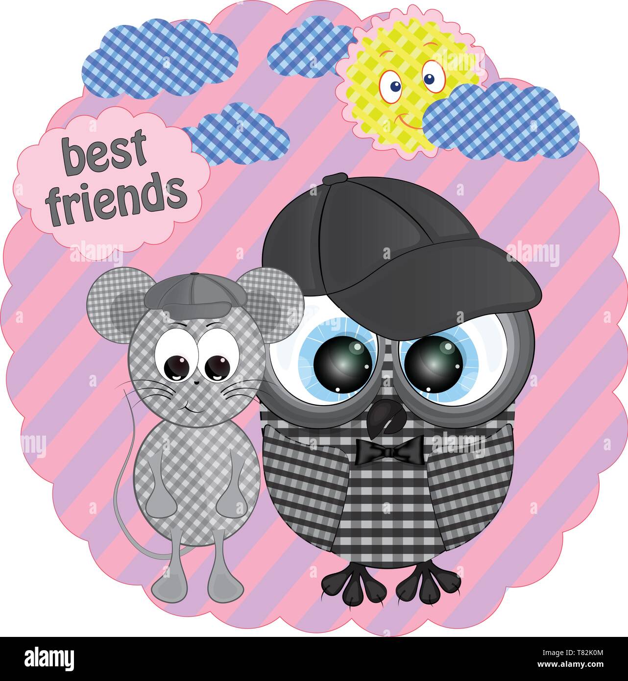 Cute owl and mouse cartoon vector illustration. little mouse and owl ...