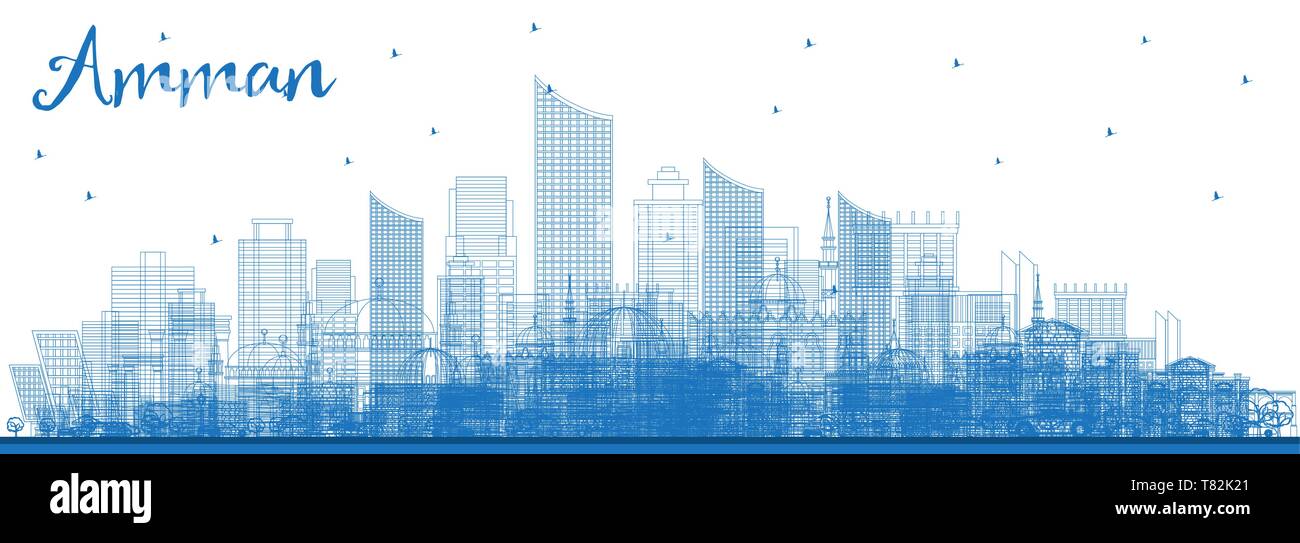 Outline Amman Jordan Skyline with Blue Buildings. Vector Illustration ...