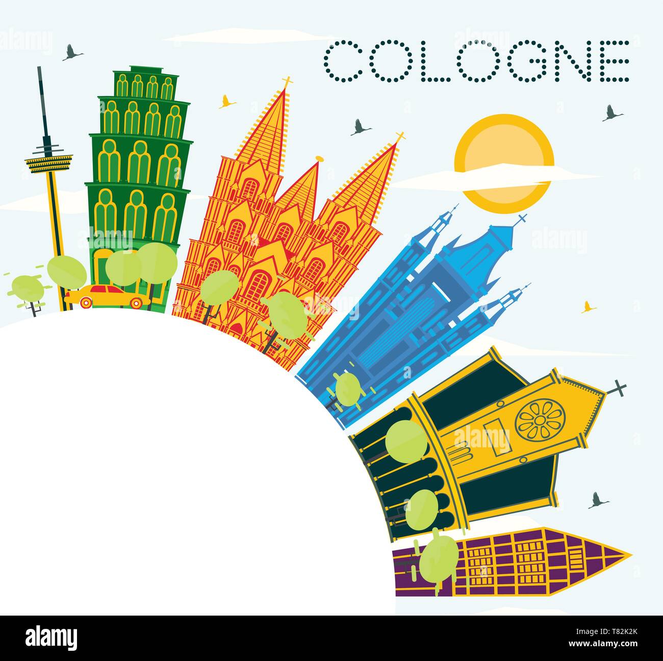 Cologne Germany City Skyline with Color Buildings, Blue Sky and Copy ...