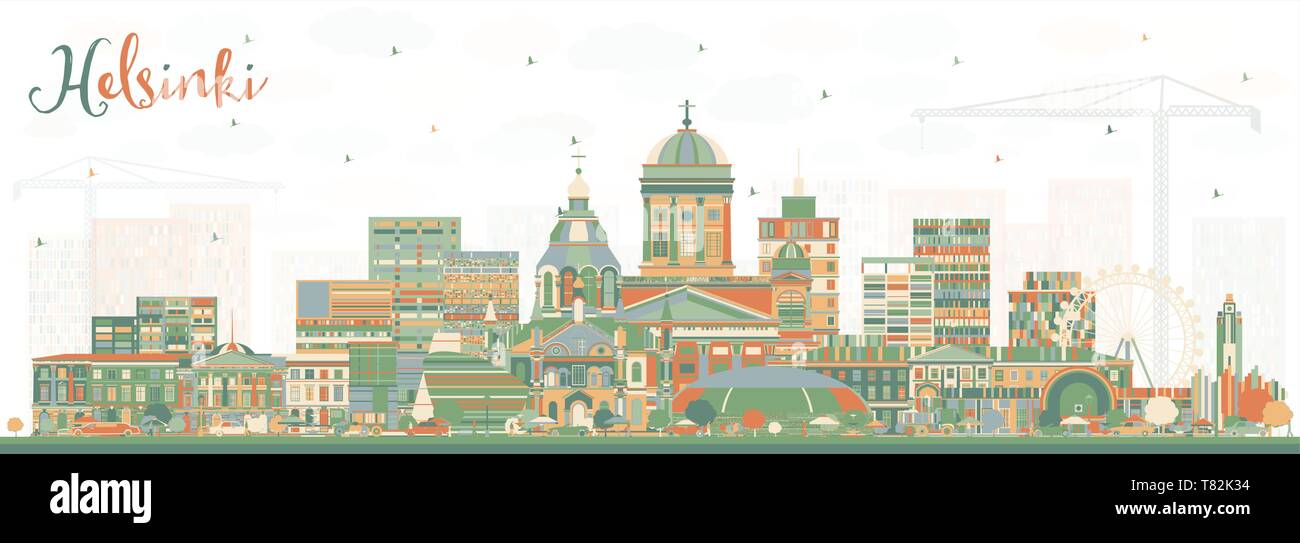 Helsinki Finland City Skyline with Color Buildings. Vector Illustration ...