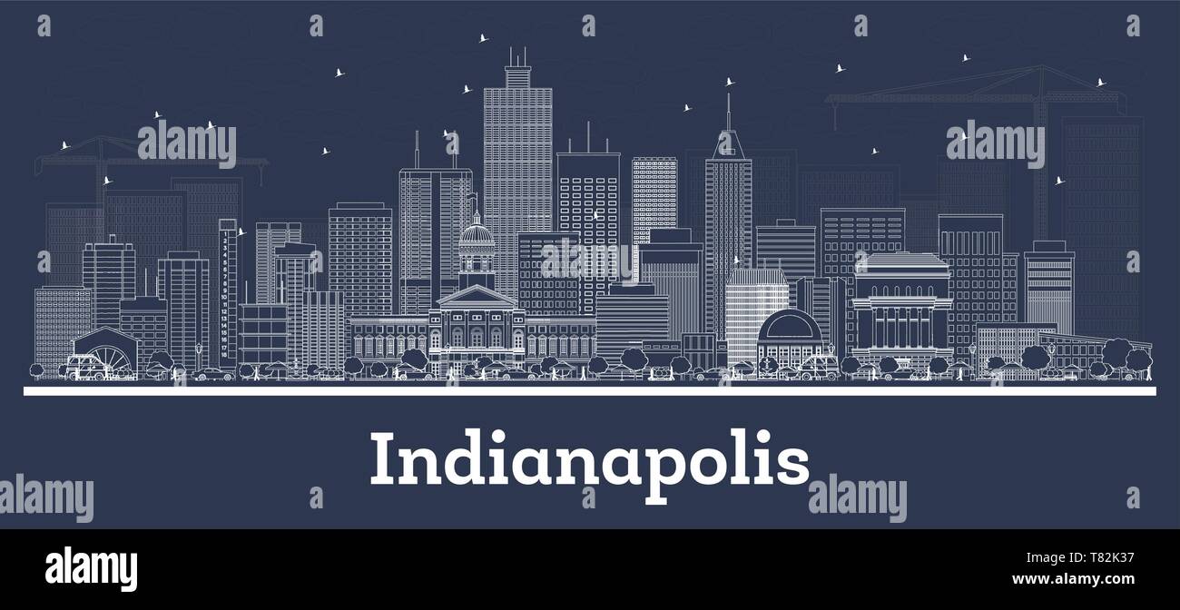 Outline Indianapolis Indiana City Skyline with White Buildings. Vector ...