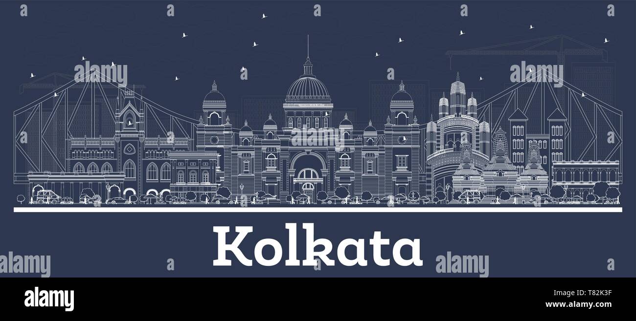 Outline Kolkata India City Skyline with White Buildings. Vector ...