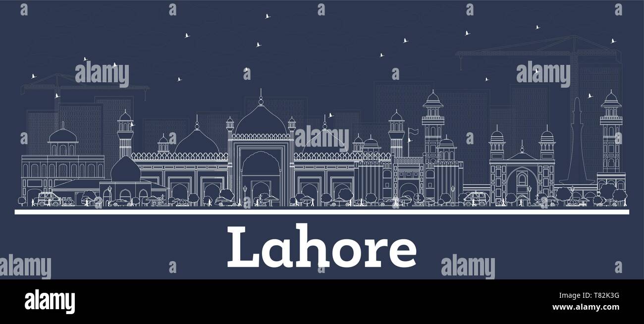Outline Lahore Pakistan City Skyline with White Buildings. Vector ...