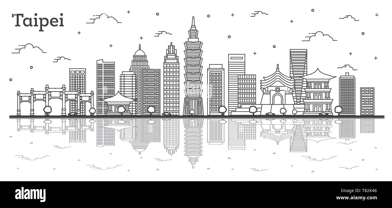 Outline Taipei Taiwan City Skyline with Modern Buildings and ...