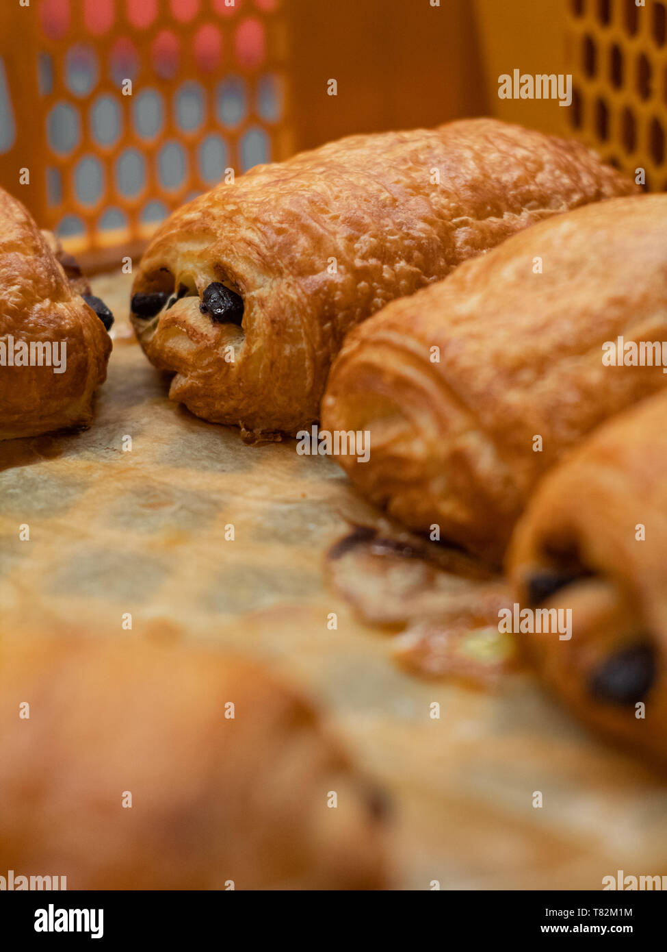 Chocolate croissants rows on a shelf in a bakery shop Stock Photo - Alamy