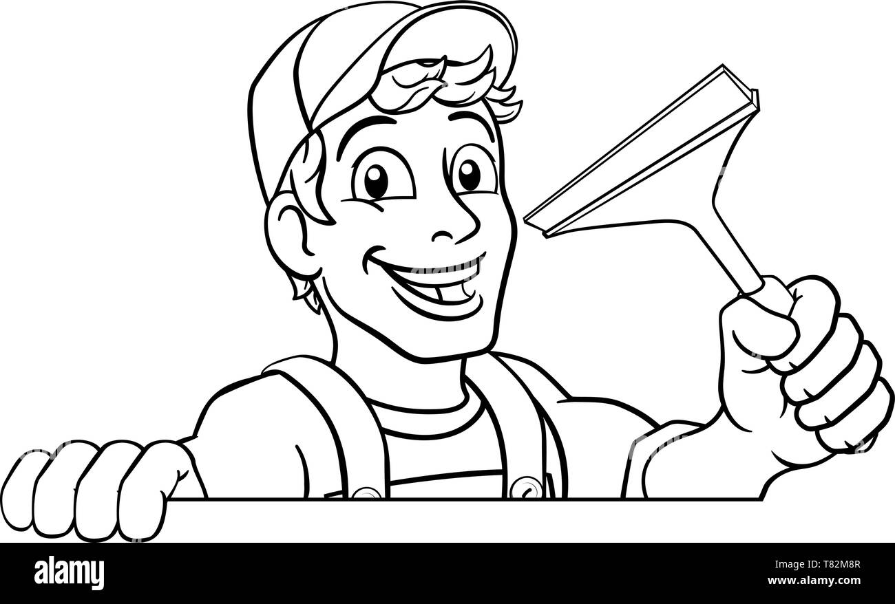 Cartoon Window Cleaning Squeegee Car Wash Cleaner Stock Vector Image ...
