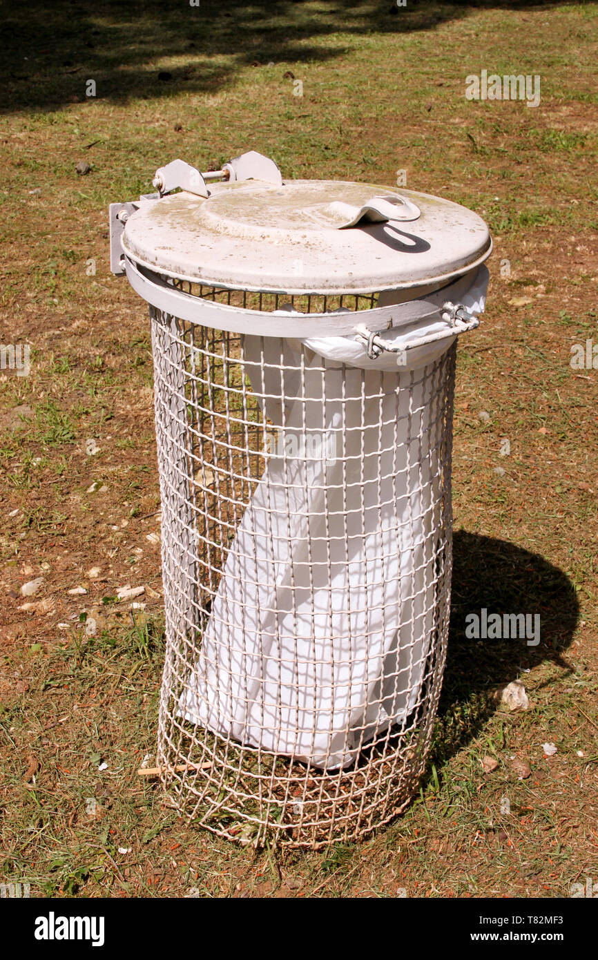 Trash can and recycling bin in park natural outdoor on sunny day ...
