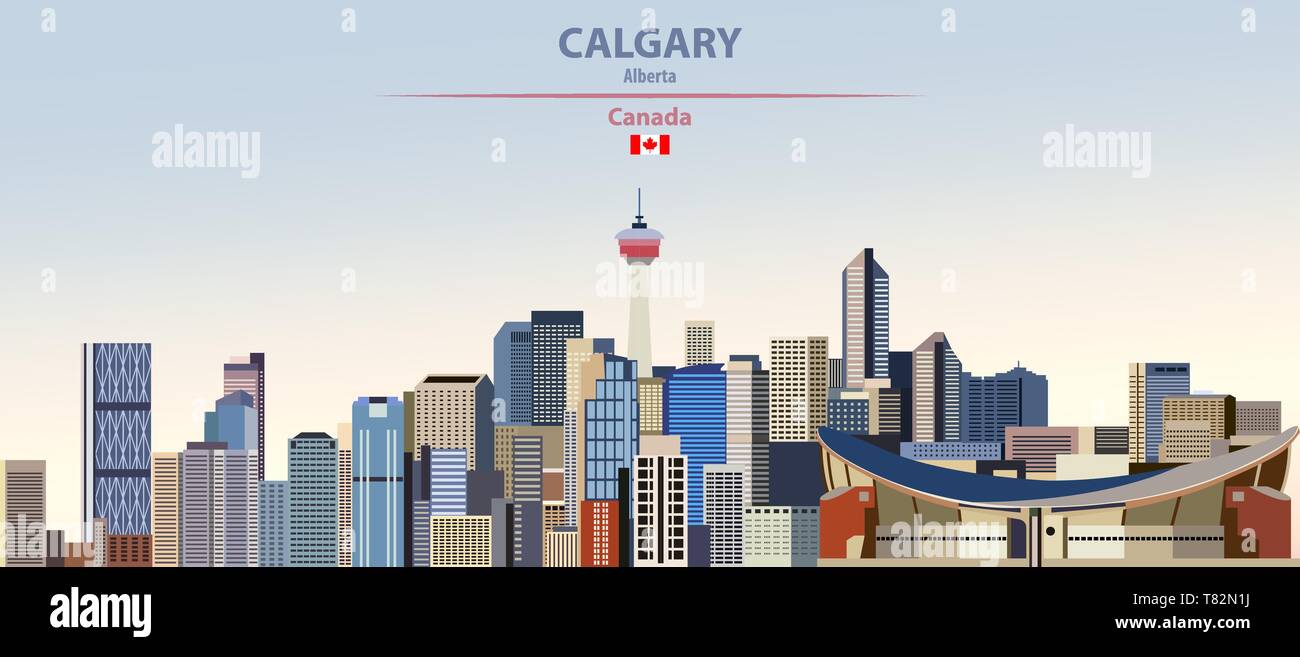 Calgary city skyline on beautiful daytime background vector ...