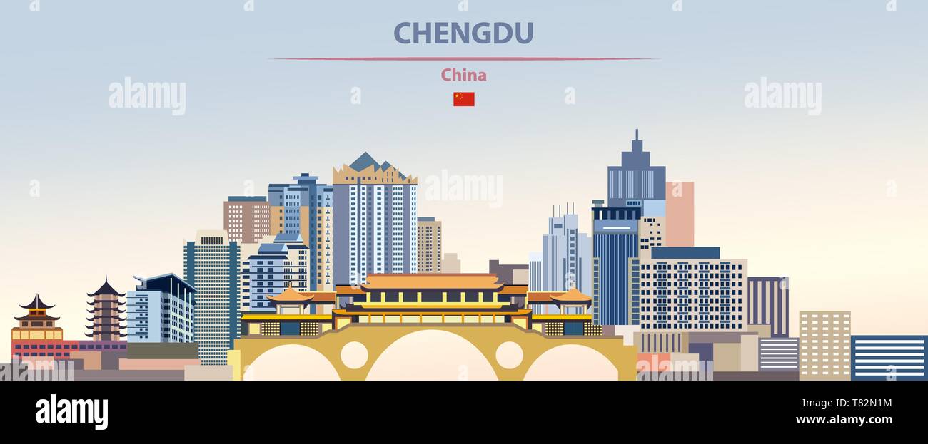 Chengdu city skyline on beautiful daytime background vector ...