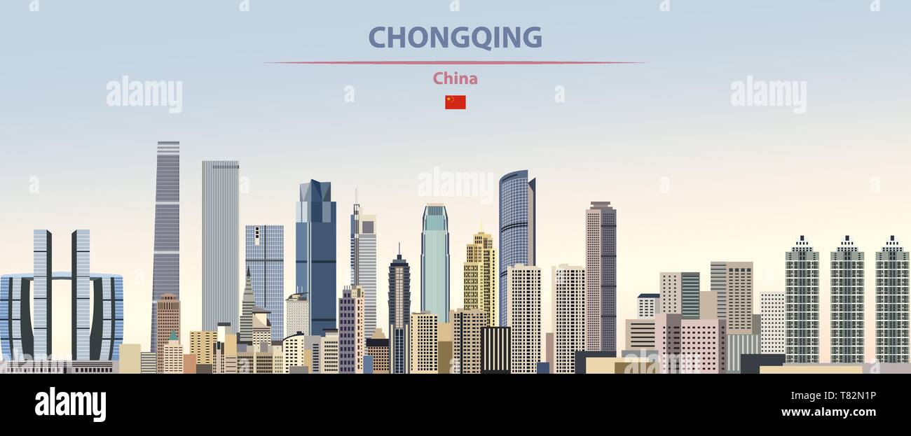 Chongqing city skyline on beautiful daytime background vector ...